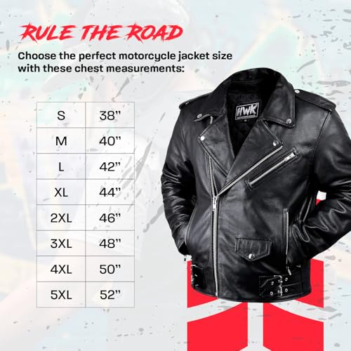 HWK Leather Motorcycle Jacket with Armor for Men, Cafe Racer Genuine Leather Jacket for Weather Resistant Enduro Motocross, Motorbike Riding, Easy Adjust Men's Motorcycle Jacket, X-Large