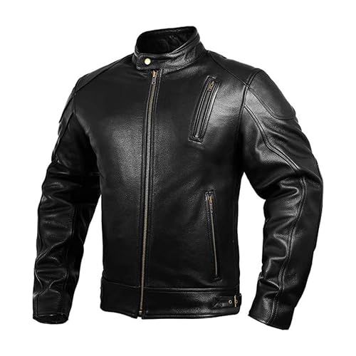 HWK Leather Motorcycle Jacket with Armor for Men, Cafe Racer Genuine Leather Jacket for Weather Resistant Enduro Motocross, Motorbike Riding, Easy Adjust Men's Motorcycle Jacket, X-Large
