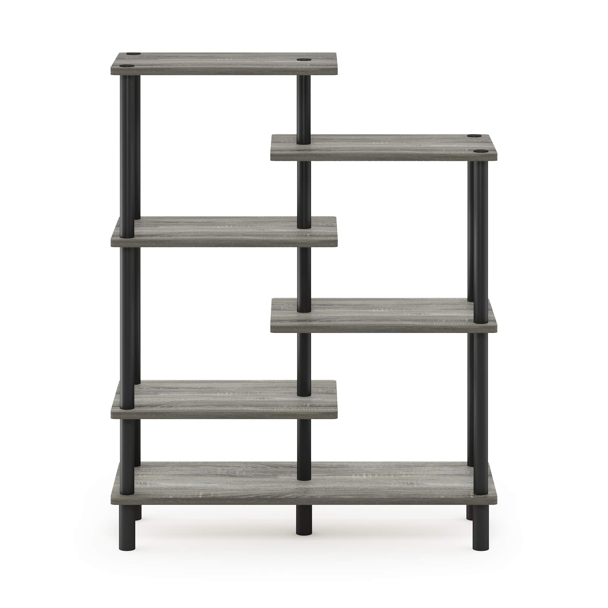 Furinno Turn-N-Tube 6-Tier Accent Display Rack, French Oak Grey/Black Turn-N-Tube 5-Tier Multipurpose Shelf, French Oak Grey/Black