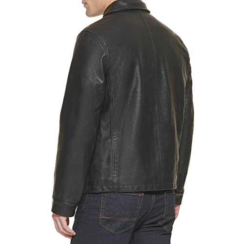 Dockers Men's James Faux Leather Jacket, Black w. Chest Zip, XX-Large