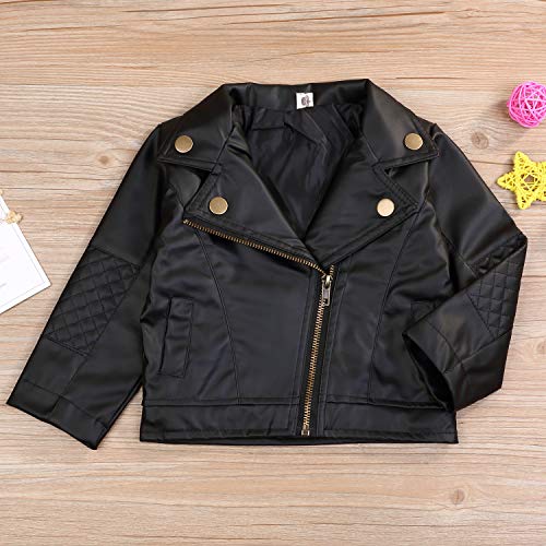 Toddler Boys Girls Motorcycle Faux Leather Jackets Coat Winter Outwear for 1-5Y (Black, 5T)