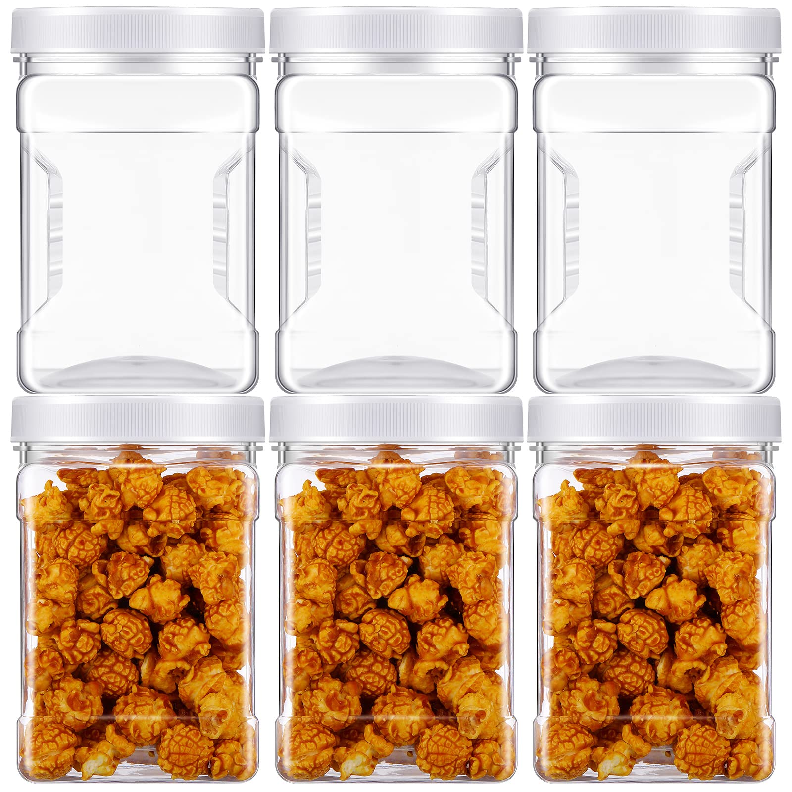 6 Pcs Half Gallon Square Plastic Containers with Lids 60.8 oz Clear Plastic Jars Storage Containers Grip Jars Large Mouth Square Canisters for Food Snack Kitchen