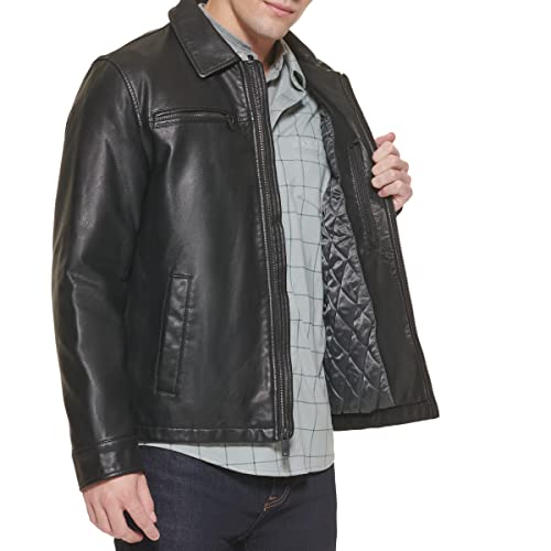 Dockers Men's James Faux Leather Jacket, Black w. Chest Zip, XX-Large