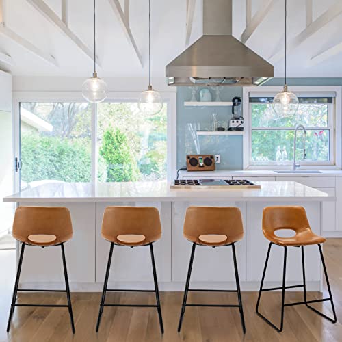 Roxana Boho Counter Height Bar Stools Faux Leather Bar Stools Set of 4,Urban Metal Dining Chairs Shop Stool with Backrest Indoor Kitchen,Urban Industrial Counter Chairs for Kitchen Island 24" Brown
