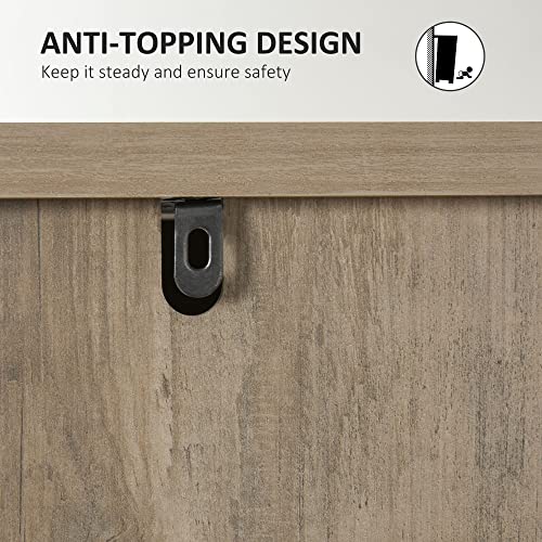 HOMCOM Accent Cabinet, Kictchen Cupboard Storage Cabinet, 3-Tier Organizer with Barn Door and Adjustable Shelf, Antique Grey