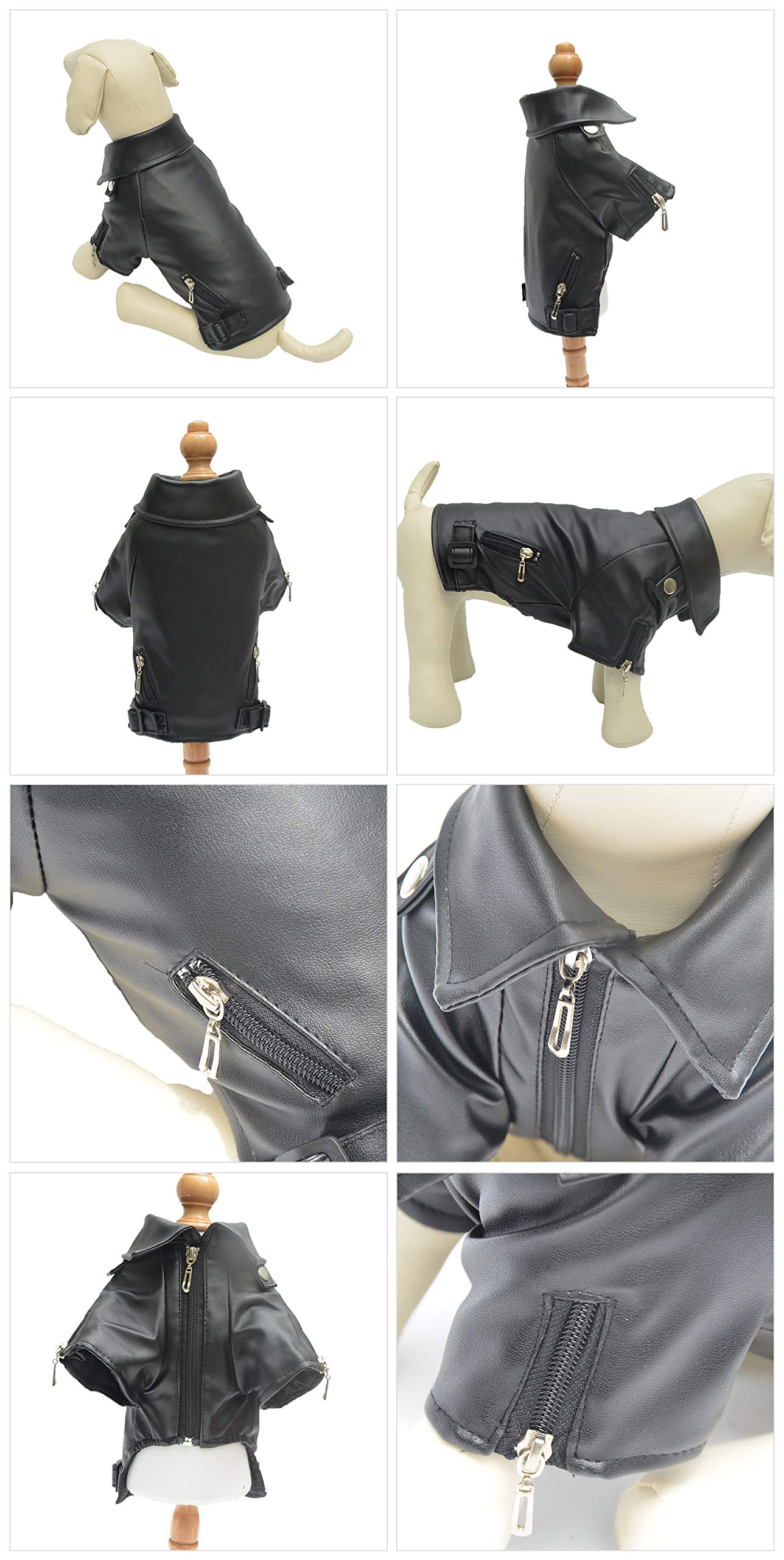 Lovelonglong Cool Dog Leather Jacket, Warm Coats Dogs Windproof Cold Weather Coats for Large Medium Small Dogs, Beagle Clothing Black L-S