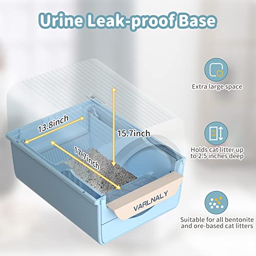VARLNALY 3.0 Large Self-Cleaning Cat Litter Box, Pull-Out Non-Electric Automatic Cat Litter Box with Lid(24PCS Trash Box), One-Piece Base Prevents Urine&Litter Leakage, Enclosed Isolates Odor (Blue)
