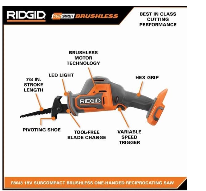 RIDGID 18V SubCompact Brushless Cordless One-Handed Reciprocating Saw (Tool Only)