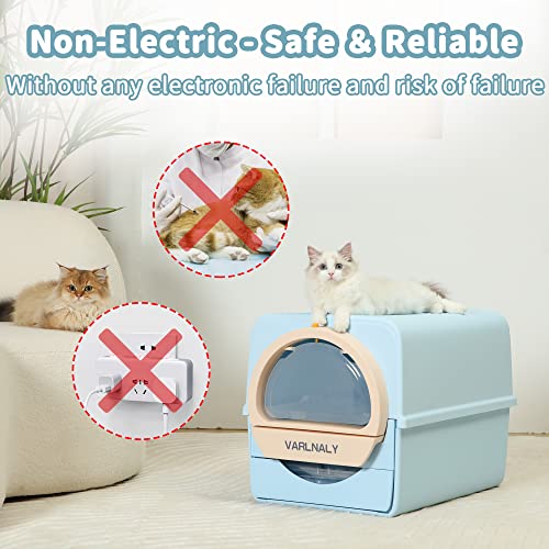 VARLNALY 3.0 Large Self-Cleaning Cat Litter Box, Pull-Out Non-Electric Automatic Cat Litter Box with Lid(24PCS Trash Box), One-Piece Base Prevents Urine&Litter Leakage, Enclosed Isolates Odor (Blue)