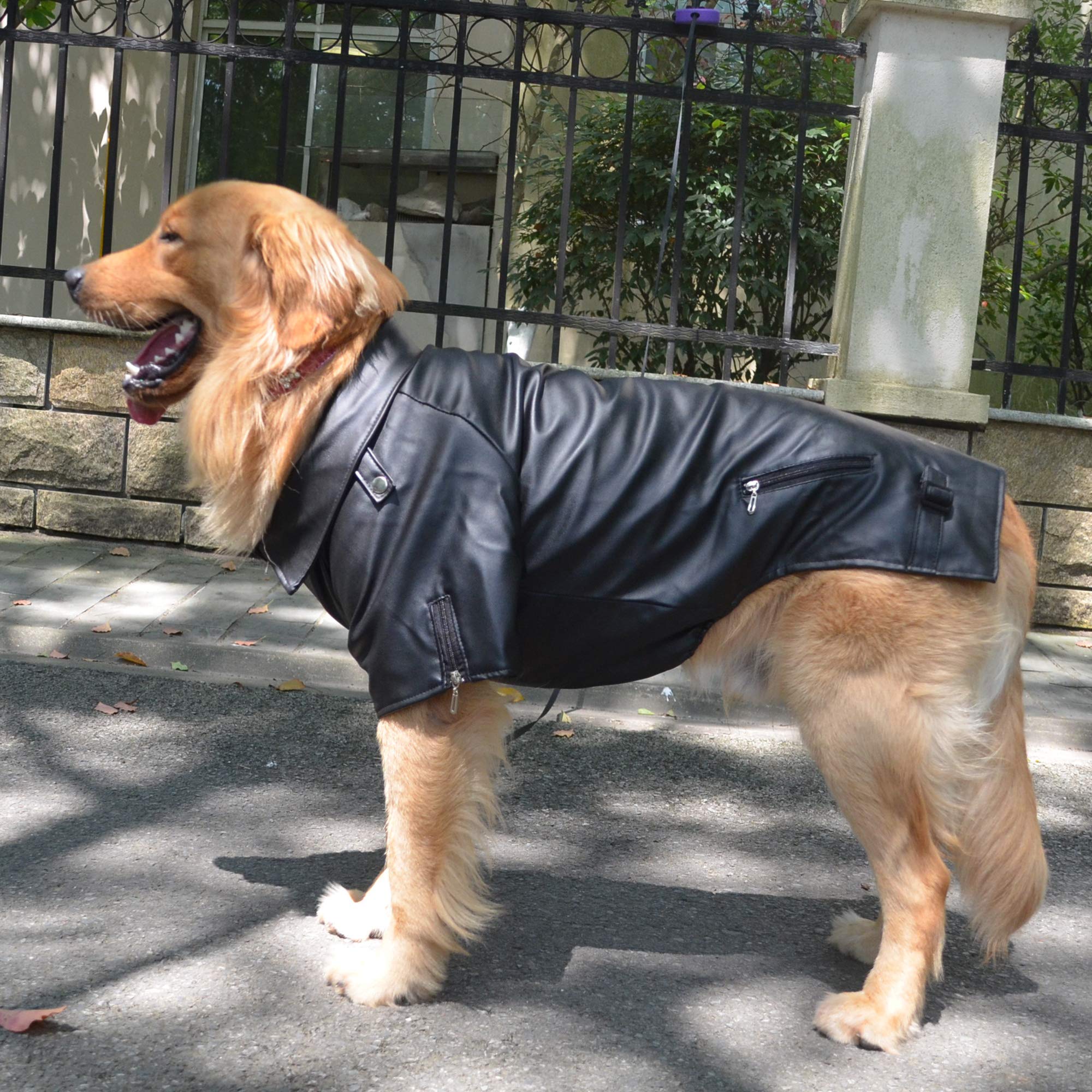 Lovelonglong Cool Dog Leather Jacket, Warm Coats Dogs Windproof Cold Weather Coats for Large Medium Small Dogs, Beagle Clothing Black L-S