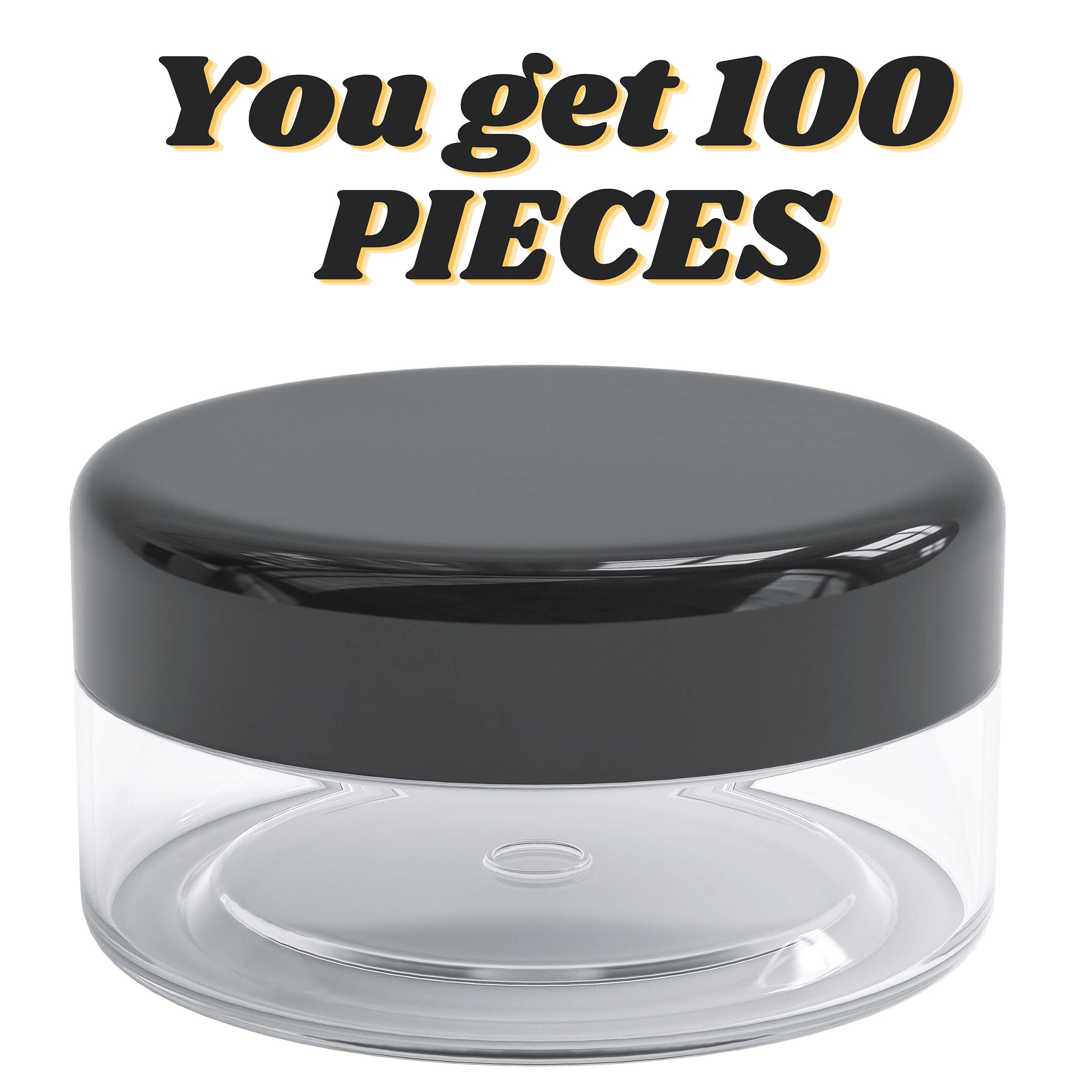 ZAVBE 5 Grams Plastic Containers with Lids 100 pieces BPA Free Sample Containers, Mini Clear Empty Refillable Round Sugar Scrub small 5g/5ml Tiny Jars with Lids for Cosmetics, Lotions
