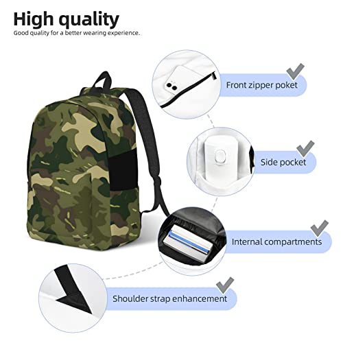 FYCFSLMY Camo Camouflage Green Backpack with Adjustable Straps, Suitable for Travel Picnics Activities