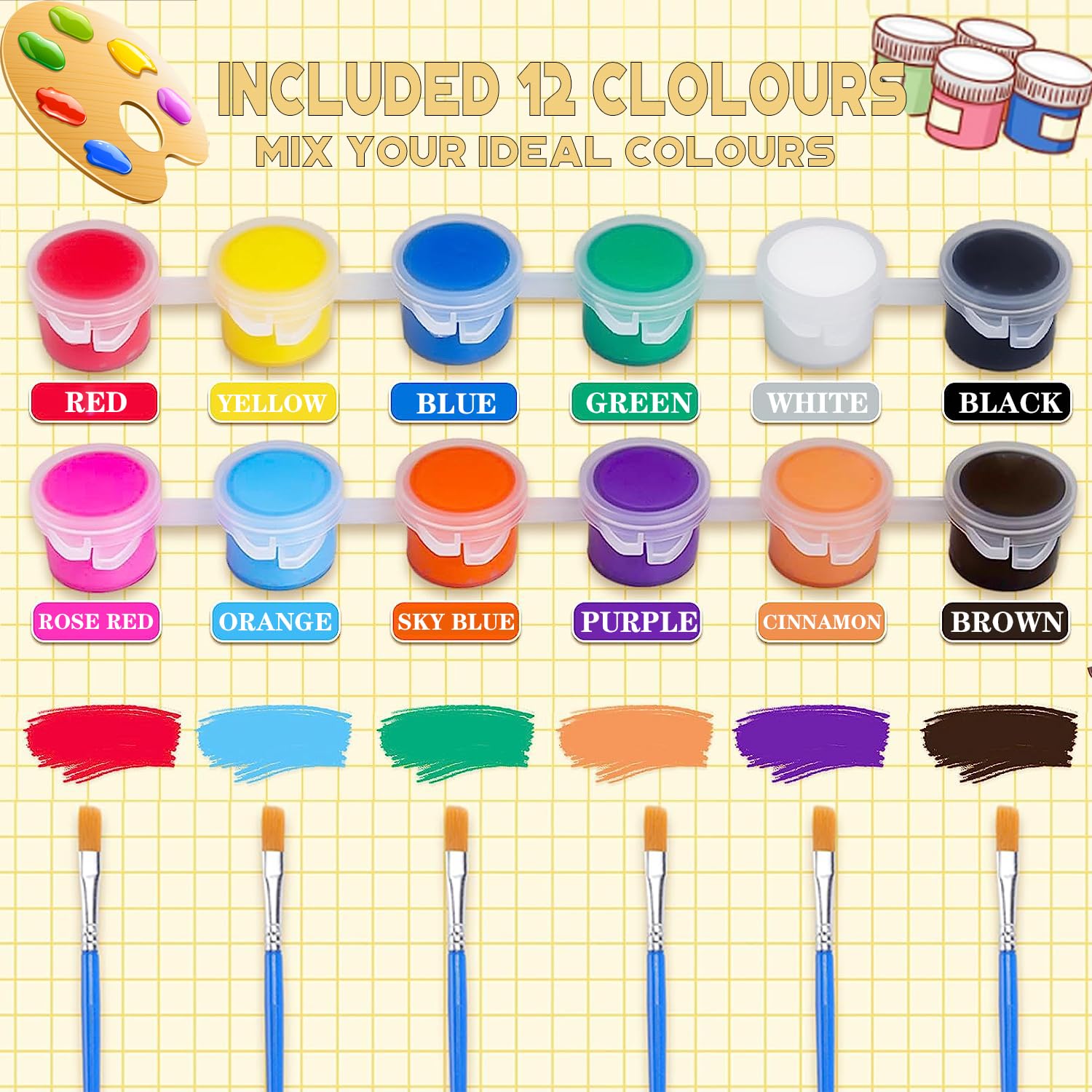 140 Pcs Mini Acrylic Paint Set for Kids, 12 Colors Washable Acrylic Paint Strip with 5 Paint Tray for Kids&Adults Craft Paint, with Mini Paint Strips for Easter Eggs Art Craft Painting Easter Gifts (COLOR-1(140 PCS))
