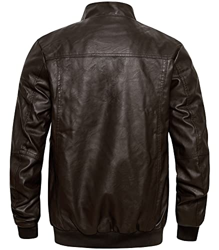 wantdo Men's Faux Leather Jacket Warm Winter Leather Coat with Removable Hood Dark Brown L