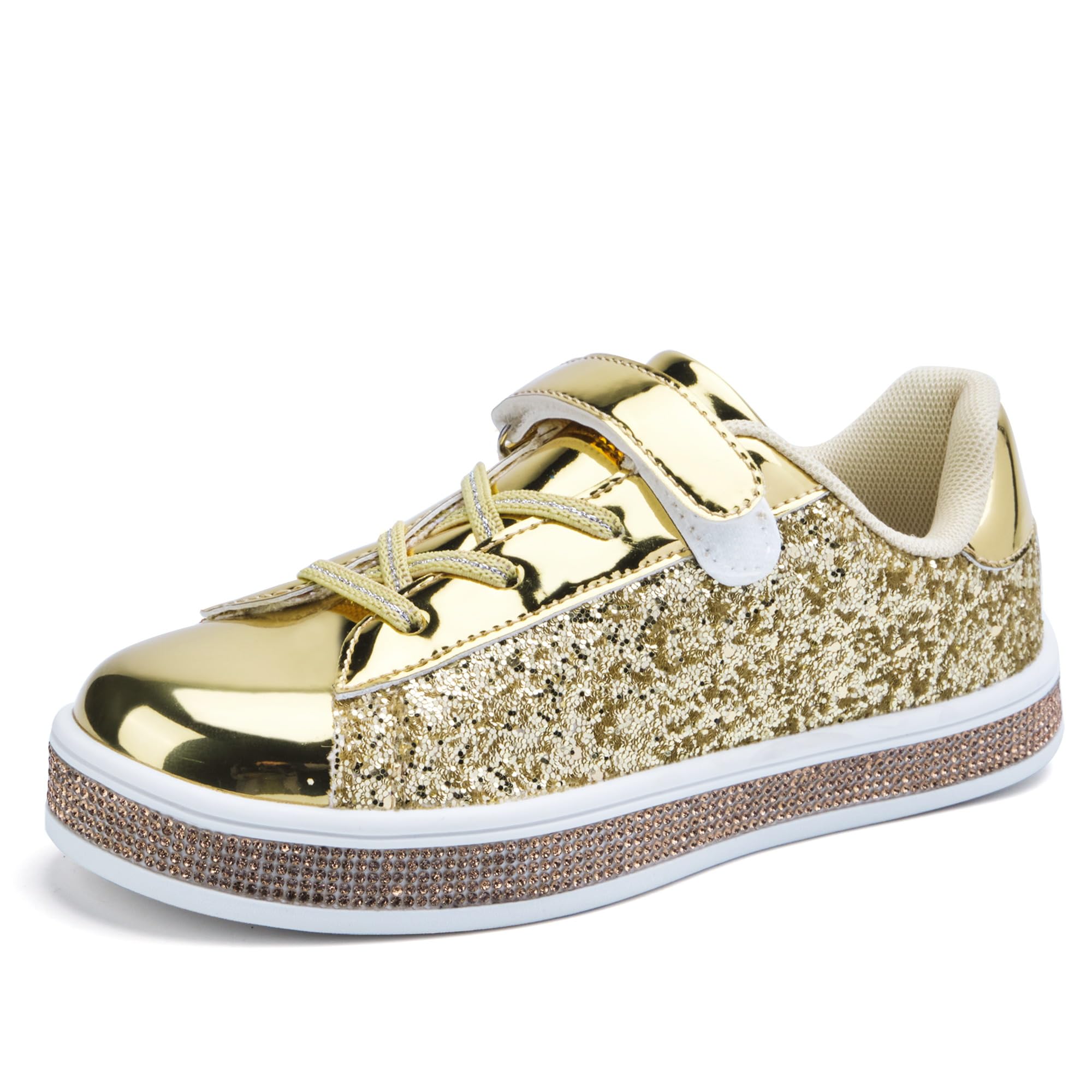 UUBARIS Girl's Glitter Tennis Shoes Fashion Sneakers for Kids Sparkly Rhinestone Sneakers Bling Shiny Sequin Shoes Gold-2