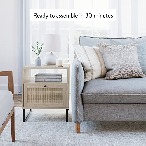 Nathan James Mina Side, End Table Wood Finish & Matte Accents with Storage for Living Room or Nightstand, Bedroom, Natural Oak/Black