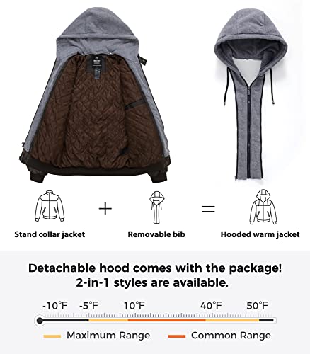 wantdo Men's Faux Leather Jacket Warm Winter Leather Coat with Removable Hood Dark Brown L
