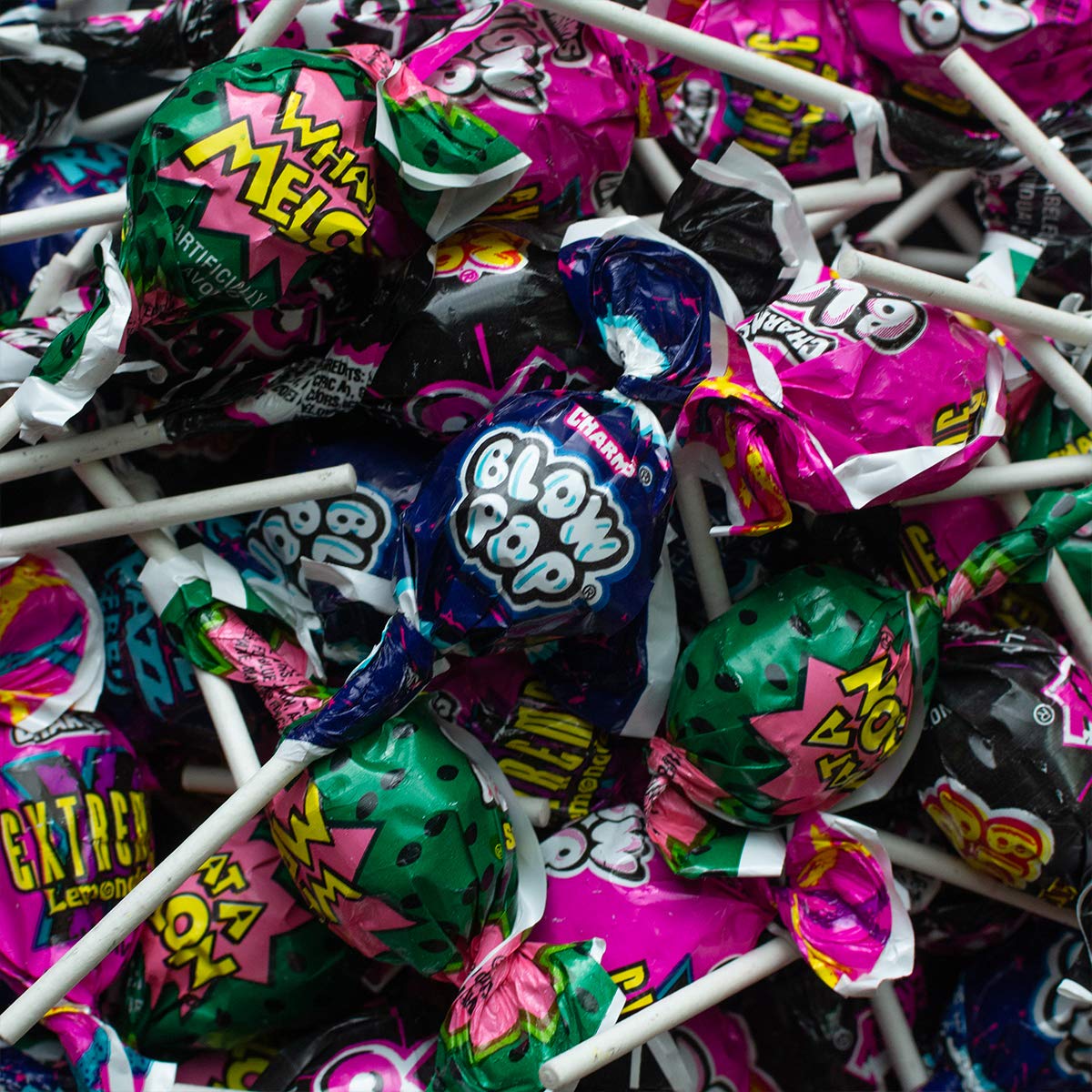 Charms Blow Pops 4 Flavor Assortment, includes Blue Razzbery, Black Cherry, What A Melon, & Extreme Lemonade Assortment, 80Count Bag, 80Count