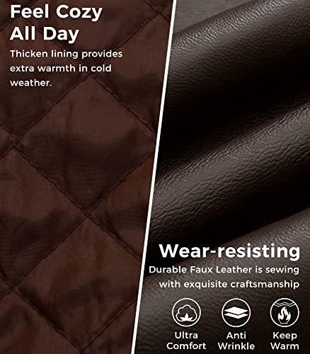 wantdo Men's Faux Leather Jacket Warm Winter Leather Coat with Removable Hood Dark Brown L