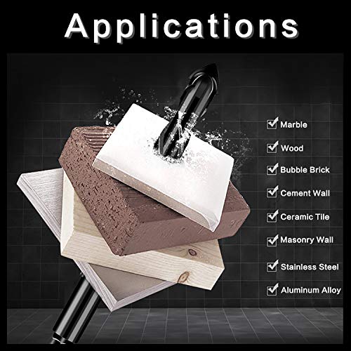 10-Piece Masonry Drill Bits Set for Tile Glass Ceramic Brick Wood, 1/8 to 1/2 Inch Drilling Bits with Triangle Handle, YG8 Tungsten Steel Alloy Tip.(Black)