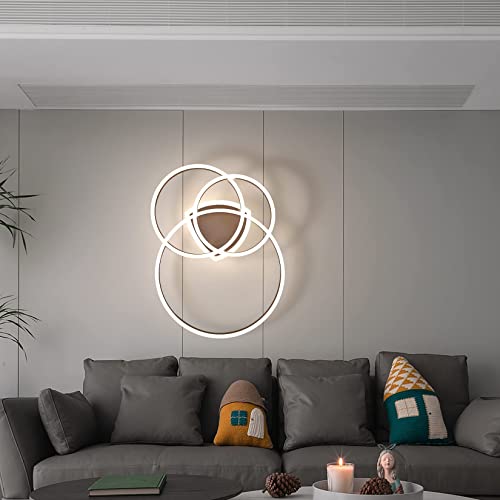 Kaiyuan Modern LED Ceiling Light with Remote,Dimmable Flush Mount LED Ceiling Light,3 Circle Close to Ceiling Light,Bedroom Dining Room Kitchen Living Room Light Fixture Wall Lamps Sconces,Brown
