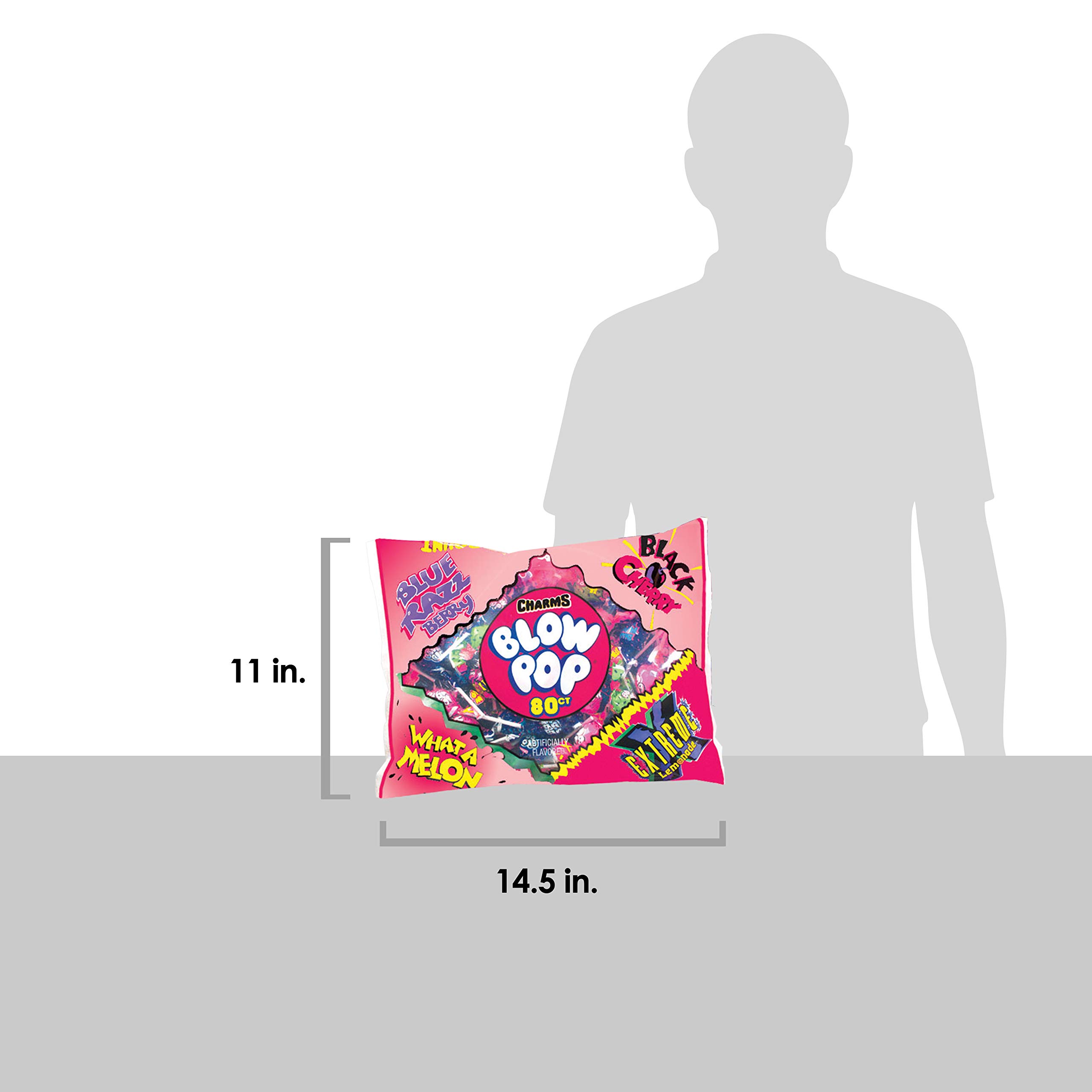 Charms Blow Pops 4 Flavor Assortment, includes Blue Razzbery, Black Cherry, What A Melon, & Extreme Lemonade Assortment, 80Count Bag, 80Count