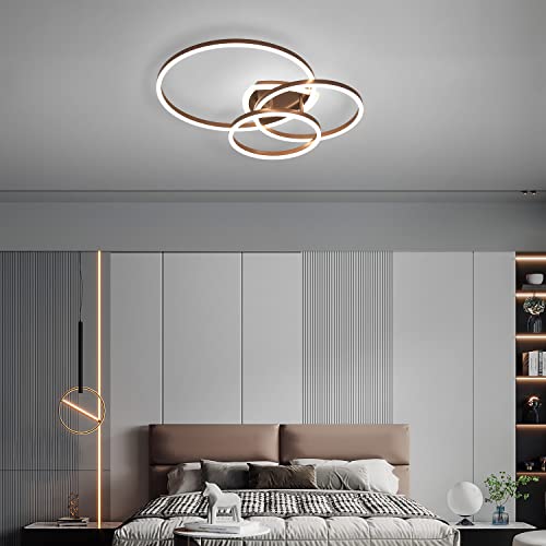 Kaiyuan Modern LED Ceiling Light with Remote,Dimmable Flush Mount LED Ceiling Light,3 Circle Close to Ceiling Light,Bedroom Dining Room Kitchen Living Room Light Fixture Wall Lamps Sconces,Brown