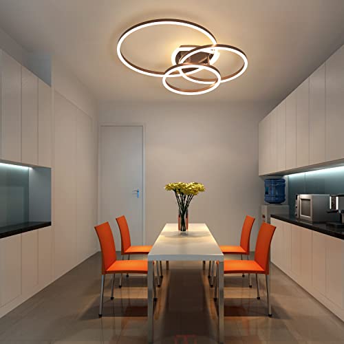 Kaiyuan Modern LED Ceiling Light with Remote,Dimmable Flush Mount LED Ceiling Light,3 Circle Close to Ceiling Light,Bedroom Dining Room Kitchen Living Room Light Fixture Wall Lamps Sconces,Brown