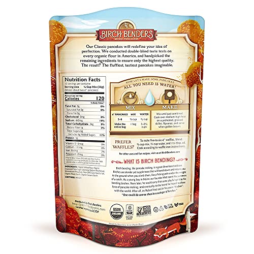 Organic Pancake and Waffle Mix, Classic Recipe by Birch Benders, Whole Grain, Non-GMO, Just Add Water, 16oz (Packaging may vary)