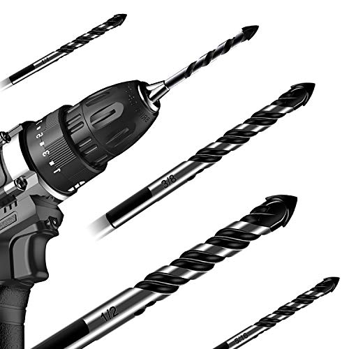 10-Piece Masonry Drill Bits Set for Tile Glass Ceramic Brick Wood, 1/8 to 1/2 Inch Drilling Bits with Triangle Handle, YG8 Tungsten Steel Alloy Tip.(Black)