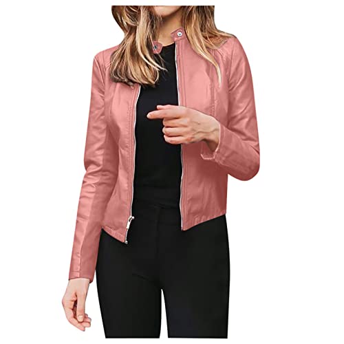 Leather Jackets for Women, Faux Leather Motorcycle Jacket for Women 2023 Plus Size Casual Coats Vintage Biker Jackets Long Sleeves Cropped Coats Lapels Leather Jacket