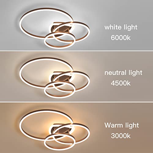 Kaiyuan Modern LED Ceiling Light with Remote,Dimmable Flush Mount LED Ceiling Light,3 Circle Close to Ceiling Light,Bedroom Dining Room Kitchen Living Room Light Fixture Wall Lamps Sconces,Brown