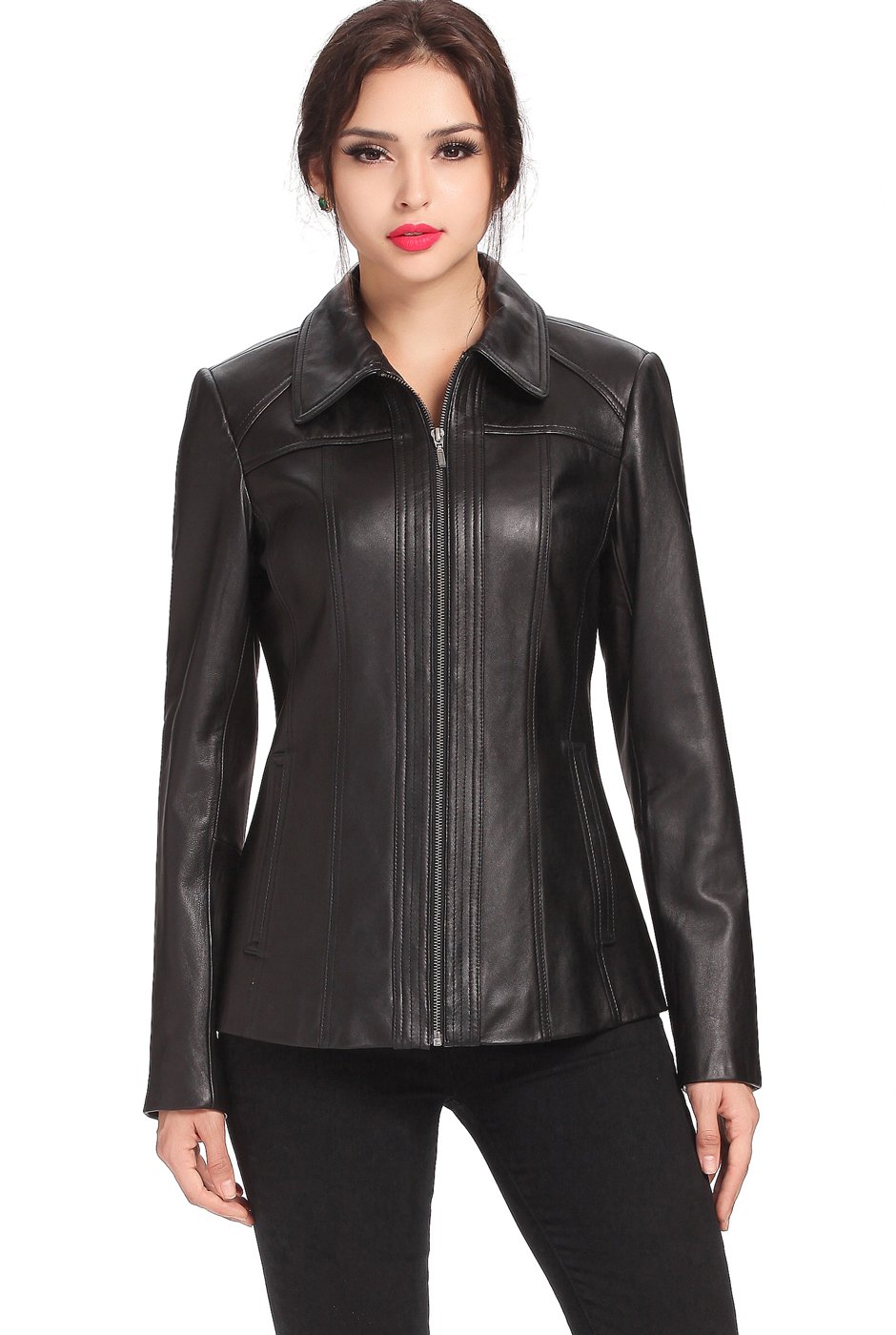 BGSD Women Ellen Lambskin Leather Jacket (Also available in Plus Size & Petite), Black, X-Large Petite