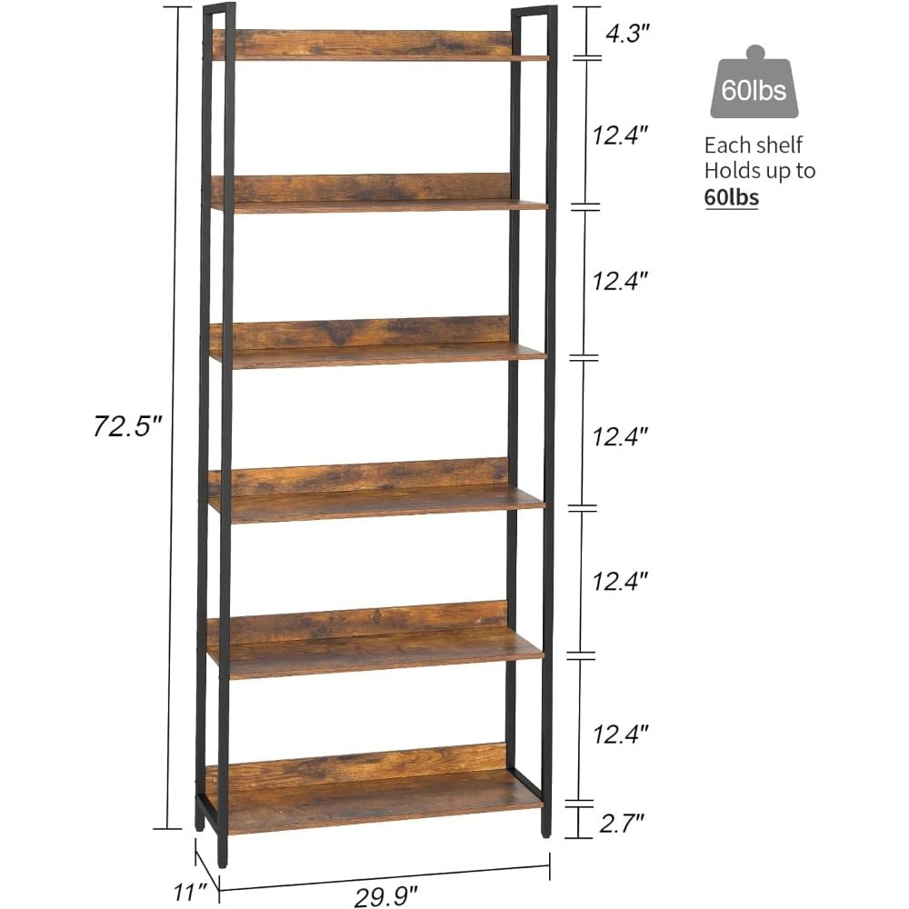 VTSHU 6-Tier Tall Bookshelf, Strong and Durable,Adjustable,for Industrial Bookcase with Open Shelves, Large Book Shelf for Living Room, Home Office