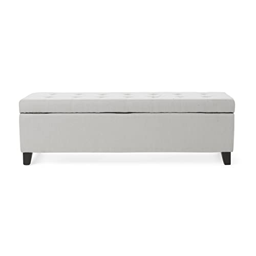 Christopher Knight Home Mission Fabric Storage Ottoman, Light Grey