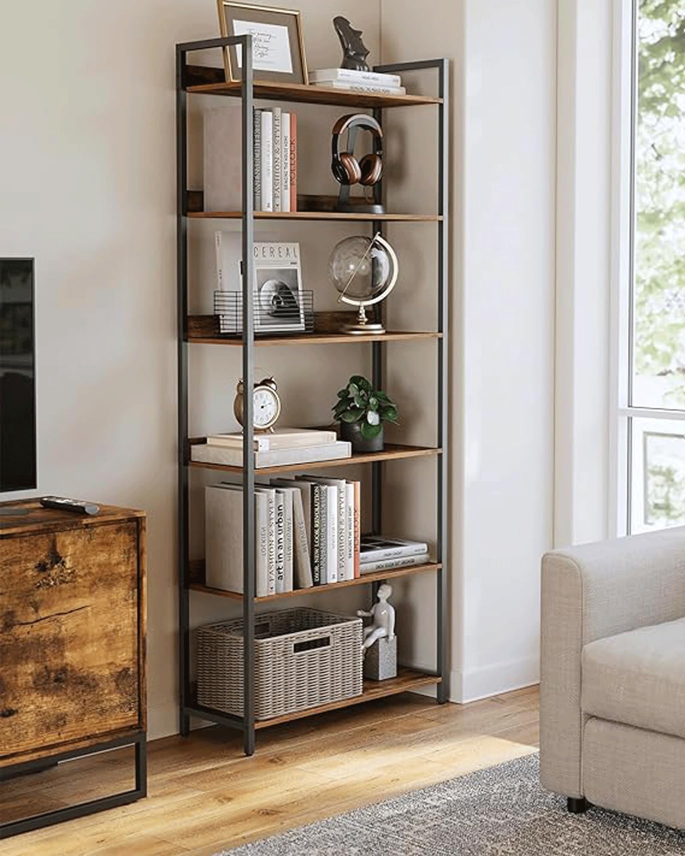 VTSHU 6-Tier Tall Bookshelf, Strong and Durable,Adjustable,for Industrial Bookcase with Open Shelves, Large Book Shelf for Living Room, Home Office