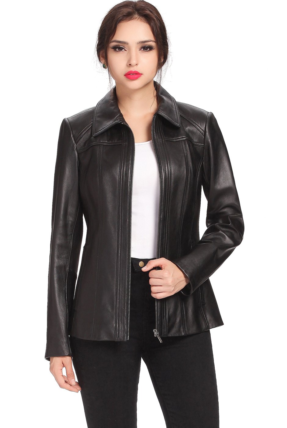 BGSD Women Ellen Lambskin Leather Jacket (Also available in Plus Size & Petite), Black, X-Large Petite