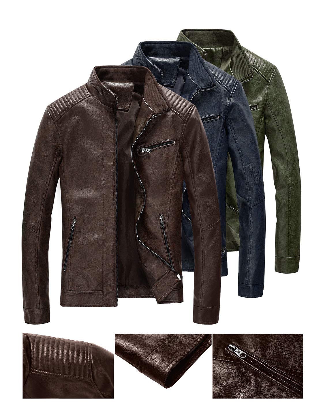 Fairylinks Leather Jacket Men Lightweight Bomber Jackets and Coats, Coffee, Medium