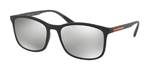Prada PS01TS LIFESTYLE DG02B0 56M Black Rubber/Light Grey Mirror Silver Rectangle Sunglasses For Men+ BUNDLE With Designer iWear Complimentary Eyewear Kit