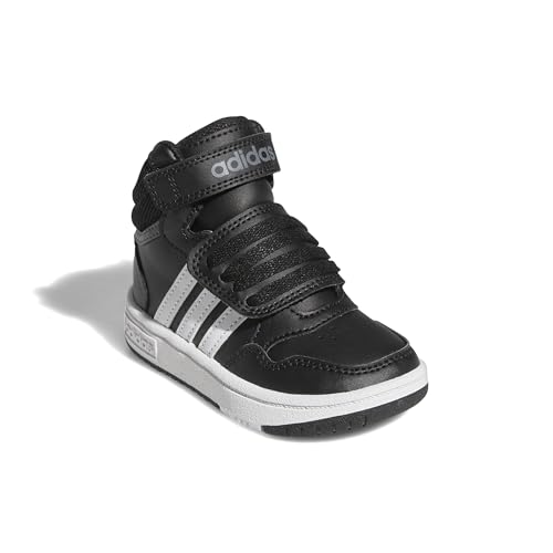 adidas Hoops 3.0 Basketball Shoe, Core Black/White/Grey, 2 US Unisex Little Kid