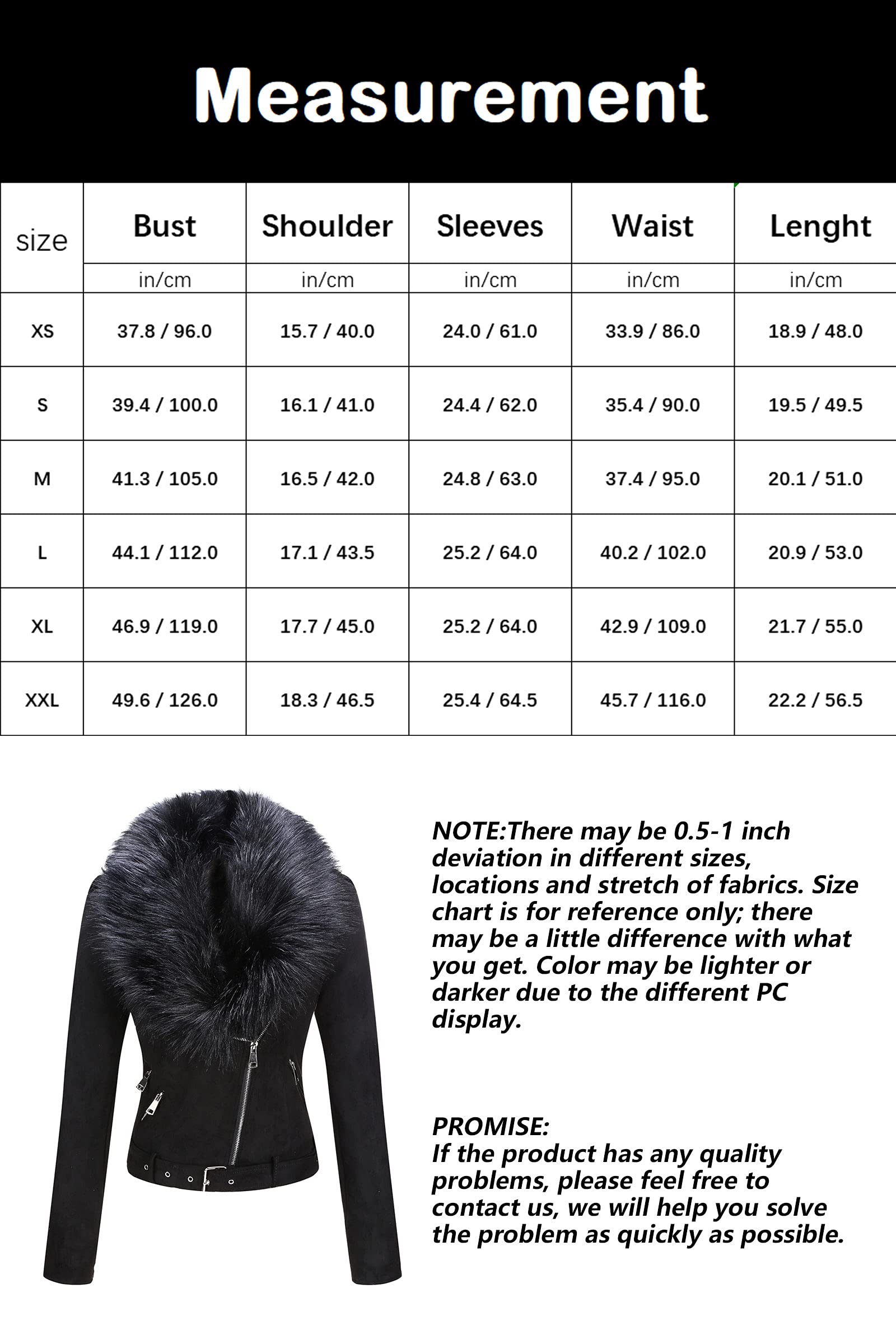 Bellivera Women's Faux Suede Leather Jacket Moto Fleece-Lined Coat with Detachable Fur Collar 8830 Black XXL