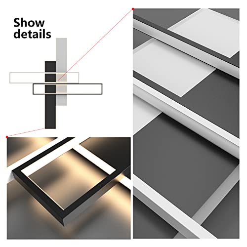 OKES LED Ceiling Light Fixture,85W Flush Mount Ceiling Lights with Remote,Black Square Acrylic Modern Ceiling Lamp for Bedroom,Kitchen,Living Room,Study Dimmable/3000-6000K