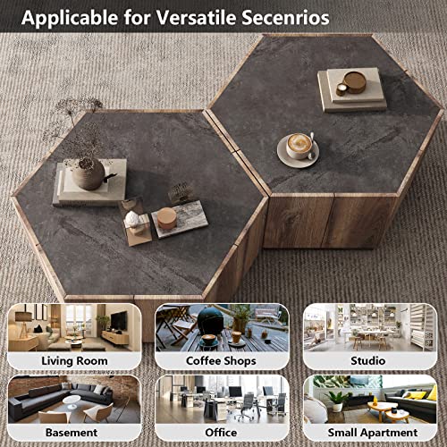 Betoko Industrial Wooden Coffee Table with Storage Drawers Rustic Farmhouse Center Coffee Table for Living Room Office with Cement Pattern Hexagonal Table Top for Small Spaces