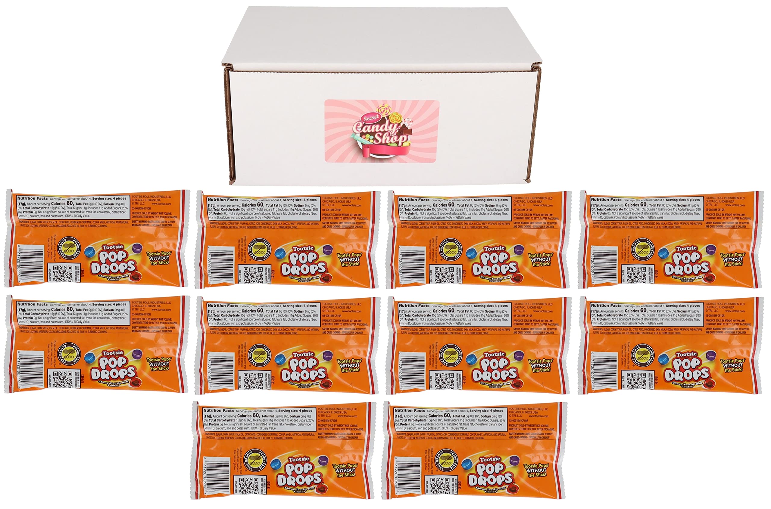 SECRET CANDY SHOP Tootsie Pop Drops Variety of Flavors (Chocolate, Cherry, Blue Raspberry, Orange, Grape) (Pack of 10)