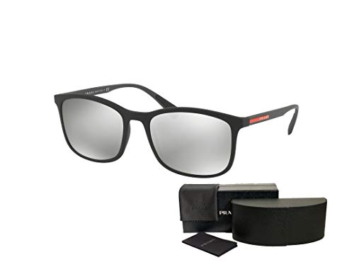 Prada PS01TS LIFESTYLE DG02B0 56M Black Rubber/Light Grey Mirror Silver Rectangle Sunglasses For Men+ BUNDLE With Designer iWear Complimentary Eyewear Kit
