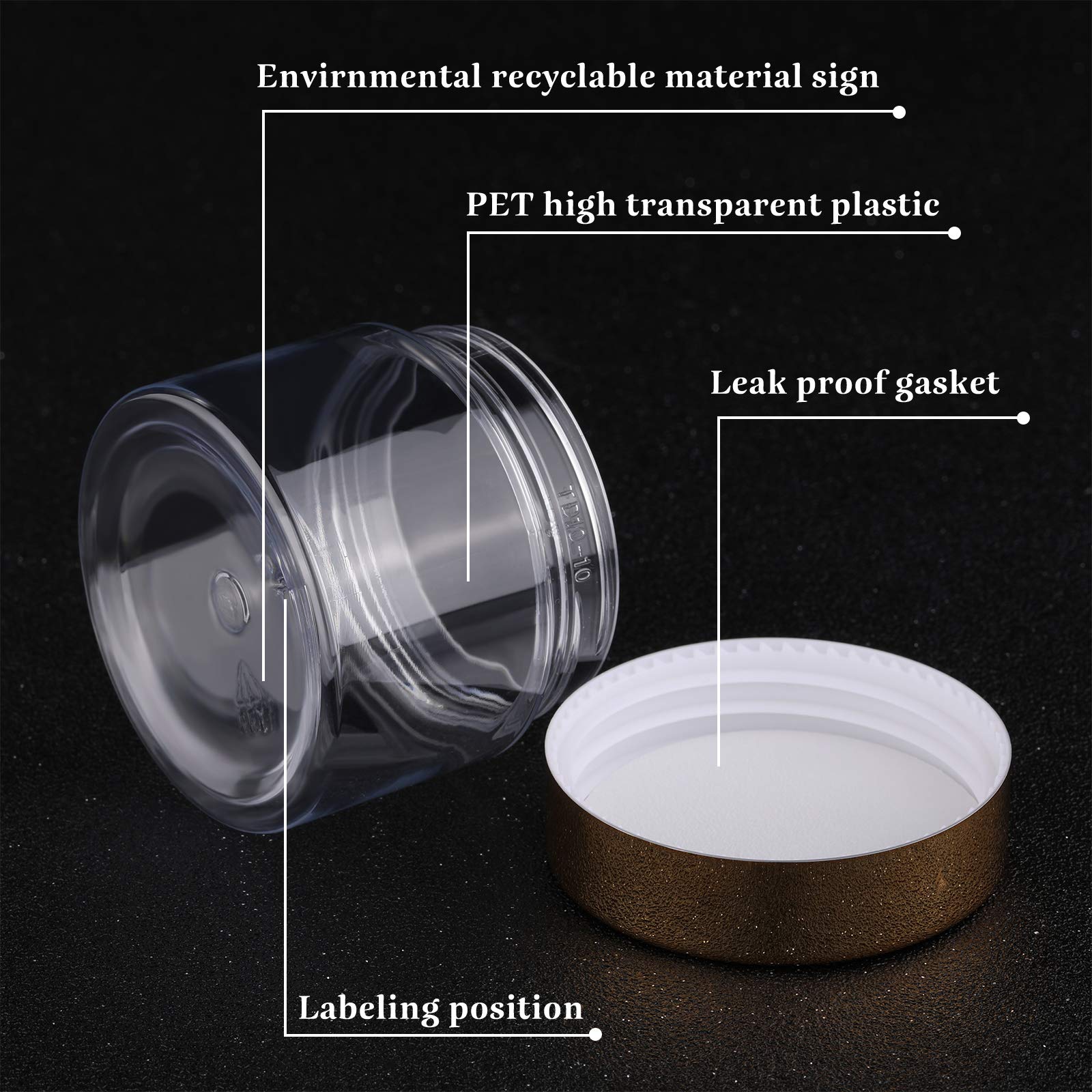 SATINIOR 36 Pieces Plastic Jars with Lids Round Clear Container Leak Proof Airtight Cosmetic Small Empty Jars for Lotions Ointments Travel Toiletries Creams Make up Storage(2 oz,Gold)
