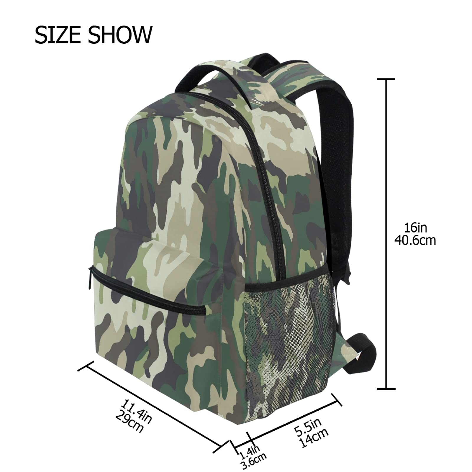Camo Camouflage Forest Military School Backpack for Teen Girls Boys Lightweight Student Backpack Travel Bookbag Laptop Casual Daypack