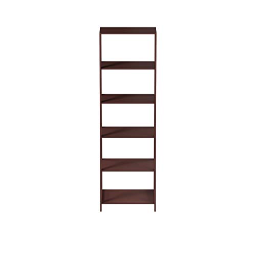 Lavish Home 5-Tier Ladder Bookcase - Freestanding Tiered Wood Bookshelf with Leaning Look - Decorative Shelves for Home and Office Storage (Brown)