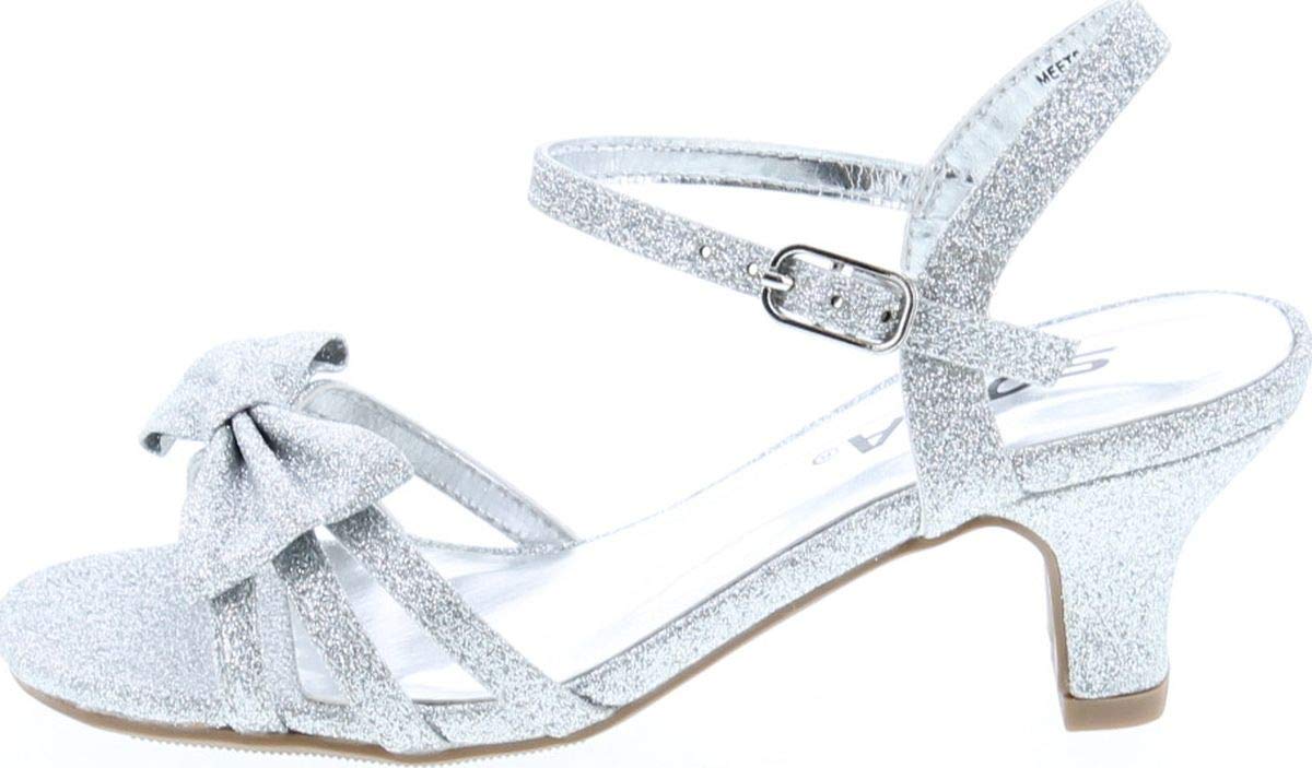 Soda Girly-2 Children's Girl's Open Toe Slingback Block High Heel Sandals (Silver Glt, 2)