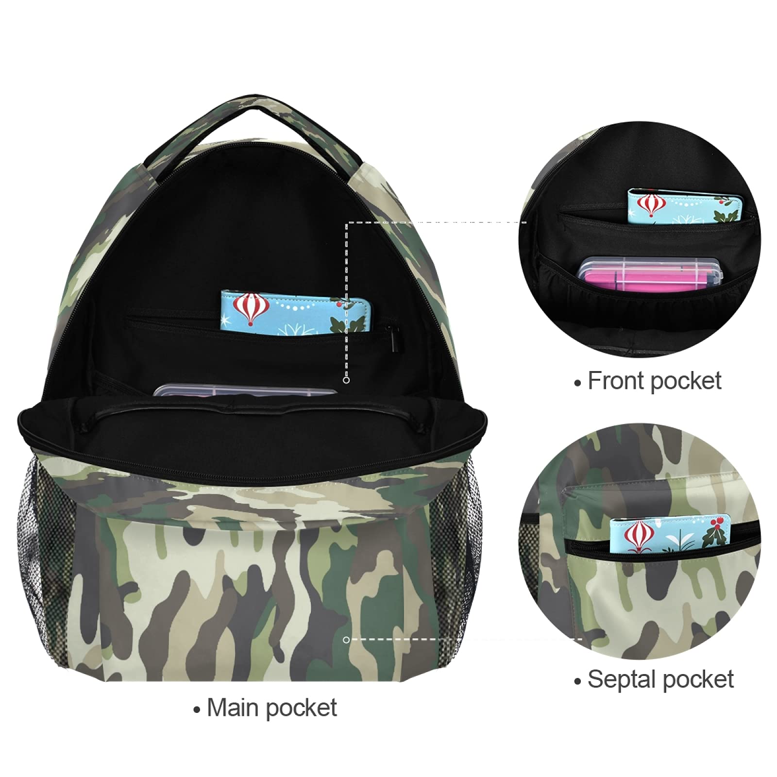 Camo Camouflage Forest Military School Backpack for Teen Girls Boys Lightweight Student Backpack Travel Bookbag Laptop Casual Daypack
